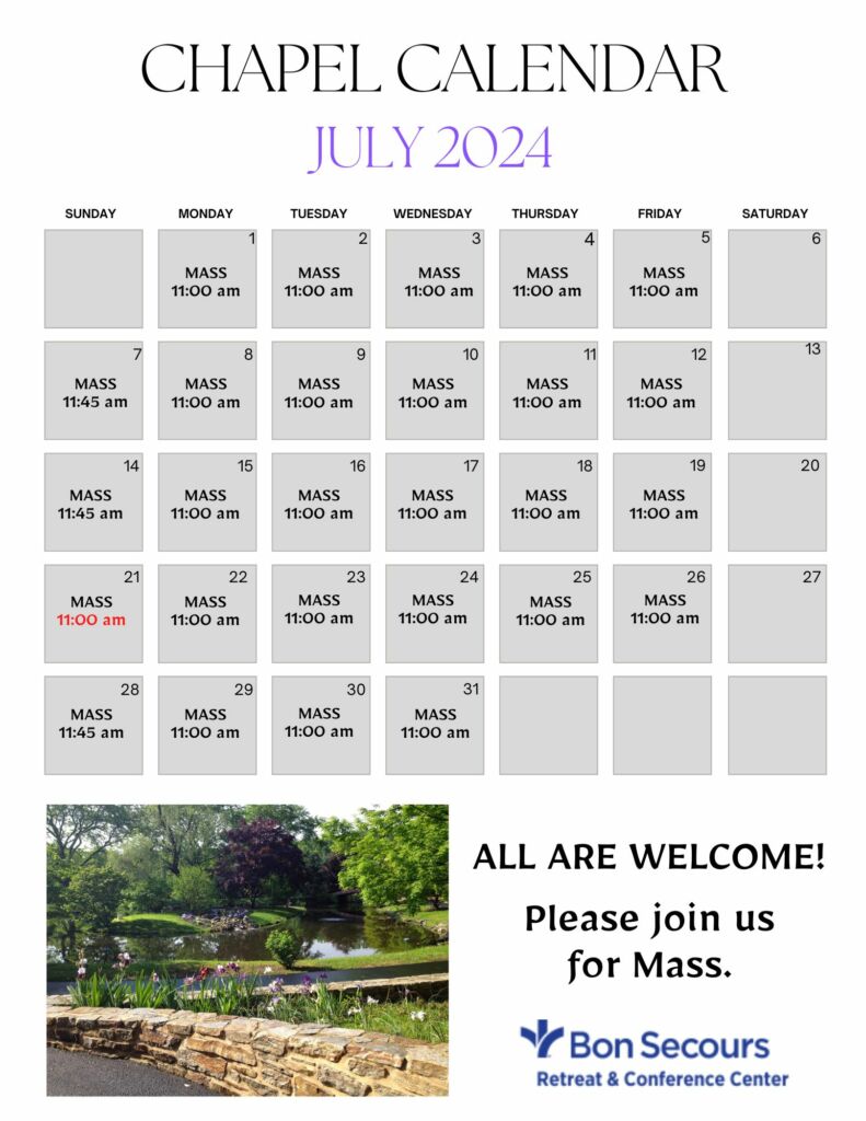 Mass Schedule | Bon Secours Retreat & Conference Center